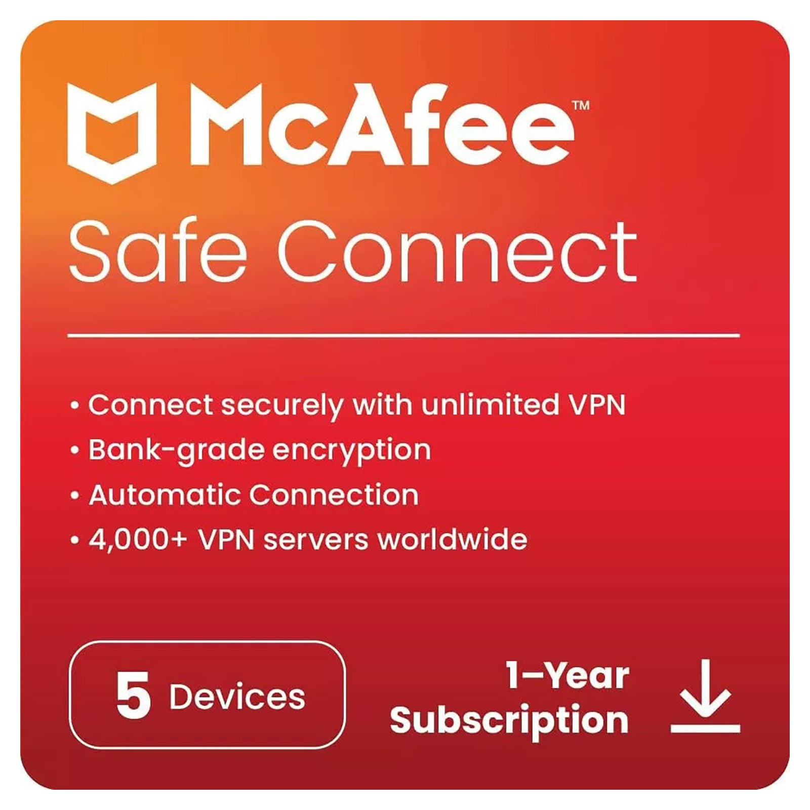 McAfee Safe Connect Premium VPN, 5 Devices, 1 Year | Extreme Hardware